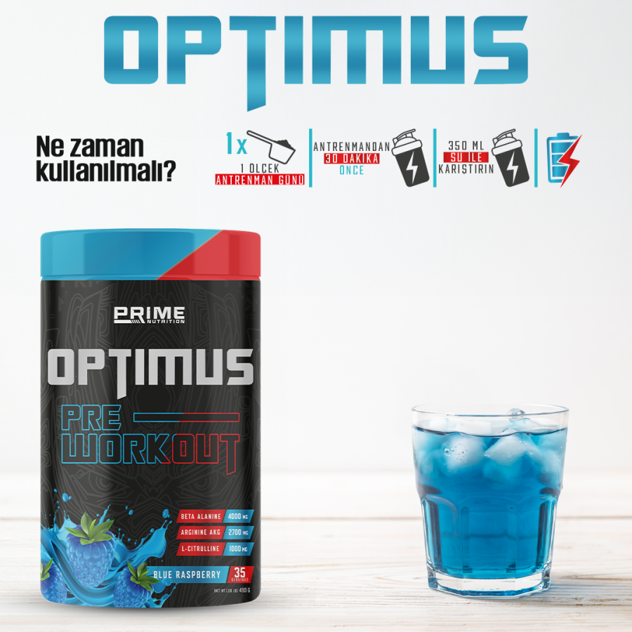 Prime Nutrition Optimus Pre-Workout 490 gram Blue Raspberry