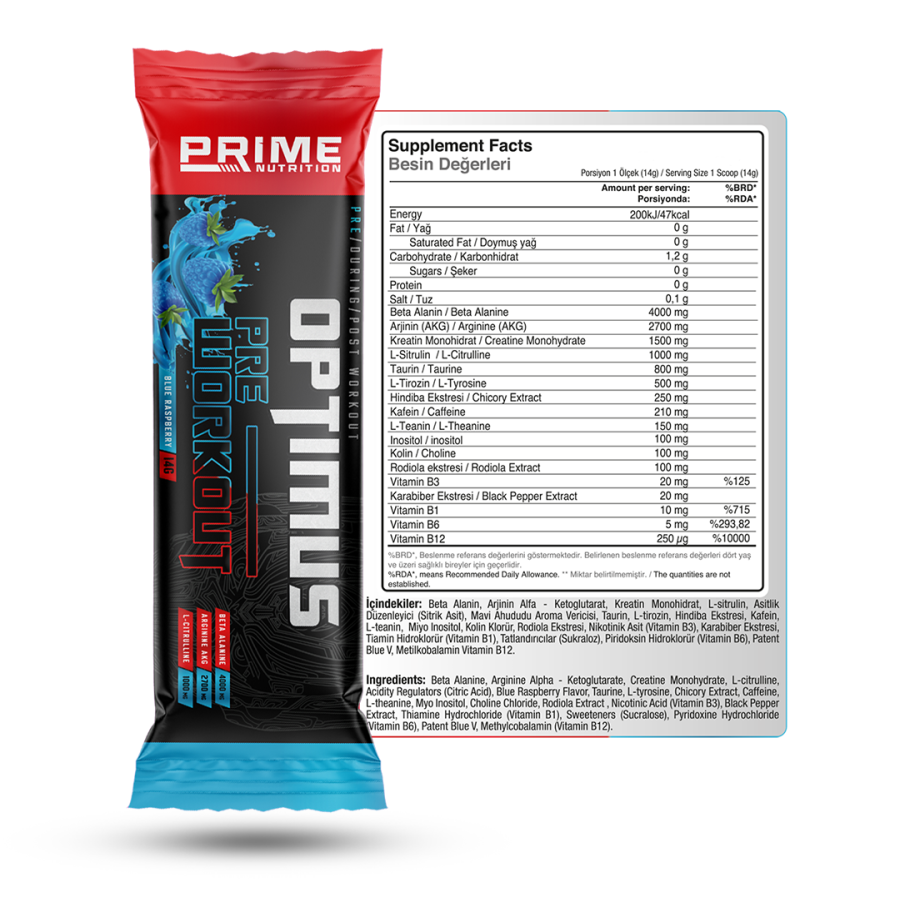 Prime Nutrition Optimus Pre-Workout 14 gram Blue Raspberry